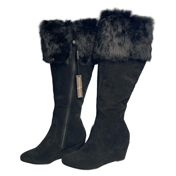 Fabianelli | Shoes | Fabianelli Made In Italy Black Suede And Fur Wedge ...